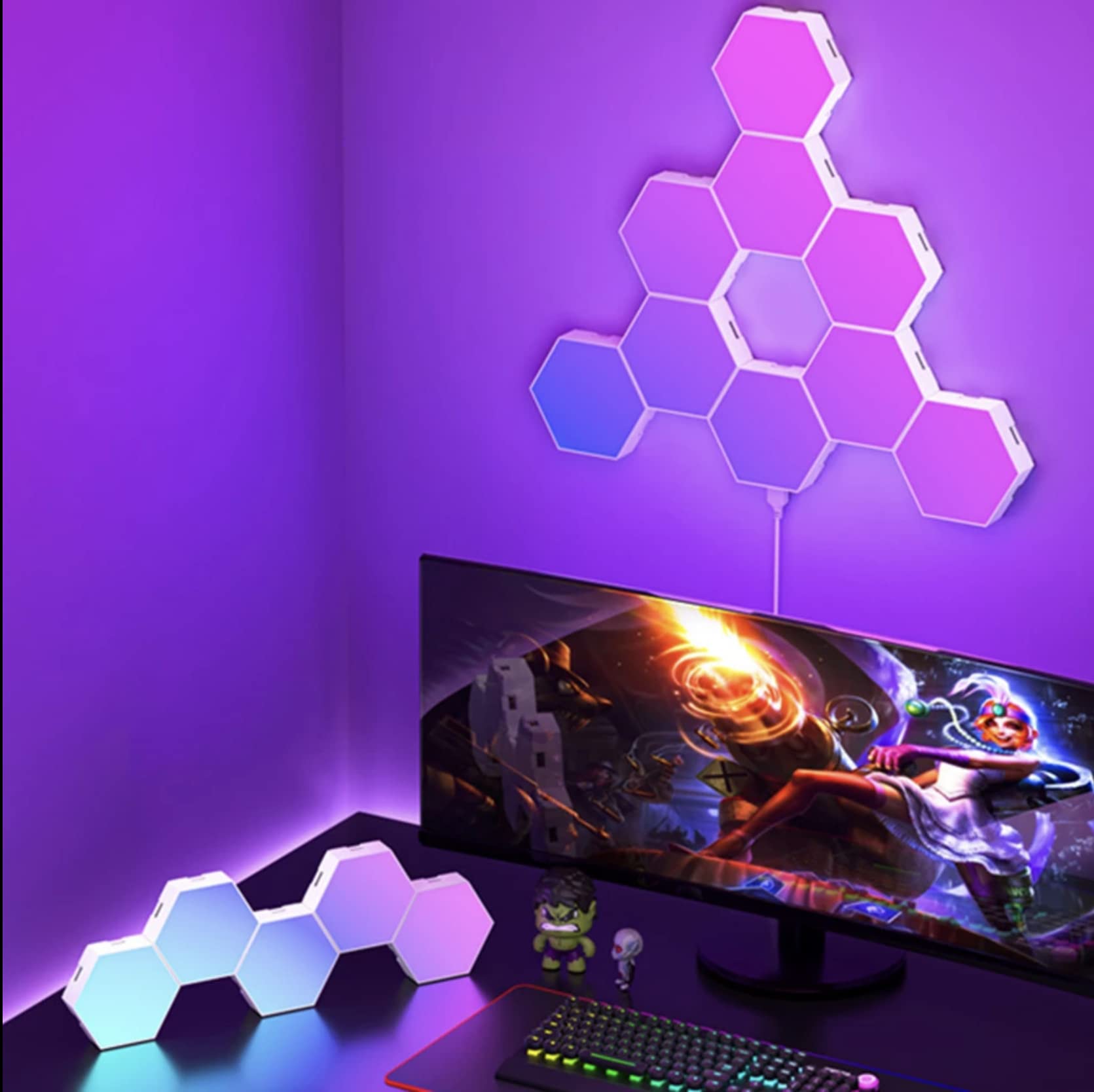 Hexoglow Hexagon LED Lights - Premium Set of Hexagon Wall Lights “6 PCS“ Remote Control and Touch Sensitivity, RGB Lighting, Aesthetic Room Decor, Perfect for Gaming Room and Living Room