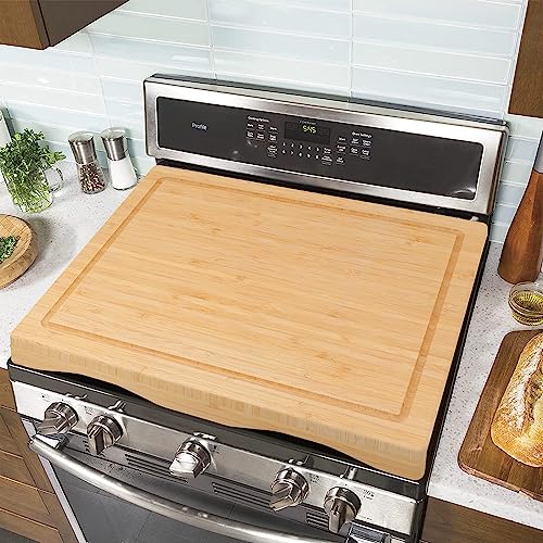 YUHFERA Stove Cover Board for Gas Stovetop - Raised Cutting Board with Legs and Juice Grooves, Adjustable Noodle Board Stove Cover for RV Stove Top (29.5" x 21.2")