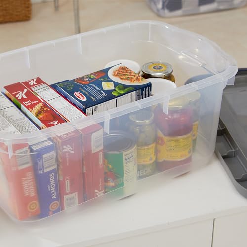 Rubbermaid Roughneck Clear Storage Container, 50 qt., Clear Base, Grey and Blue Lid, Pack of 5 (1785784)