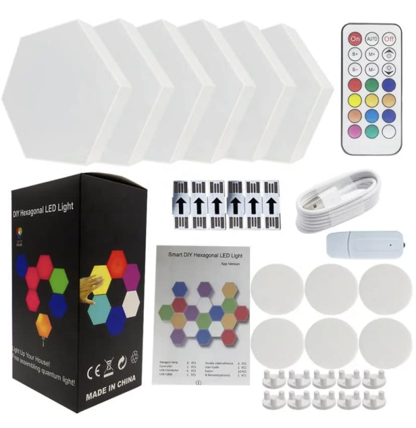 Hexoglow Hexagon LED Lights - Premium Set of Hexagon Wall Lights “6 PCS“ Remote Control and Touch Sensitivity, RGB Lighting, Aesthetic Room Decor, Perfect for Gaming Room and Living Room