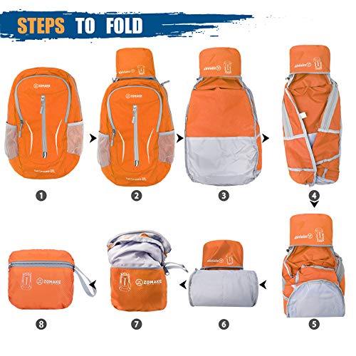 ZOMAKE Ultra Lightweight Packable Backpack 25L, Foldable Hiking Backpacks Water Resistant Small Folding Daypack for Travel(Orange)
