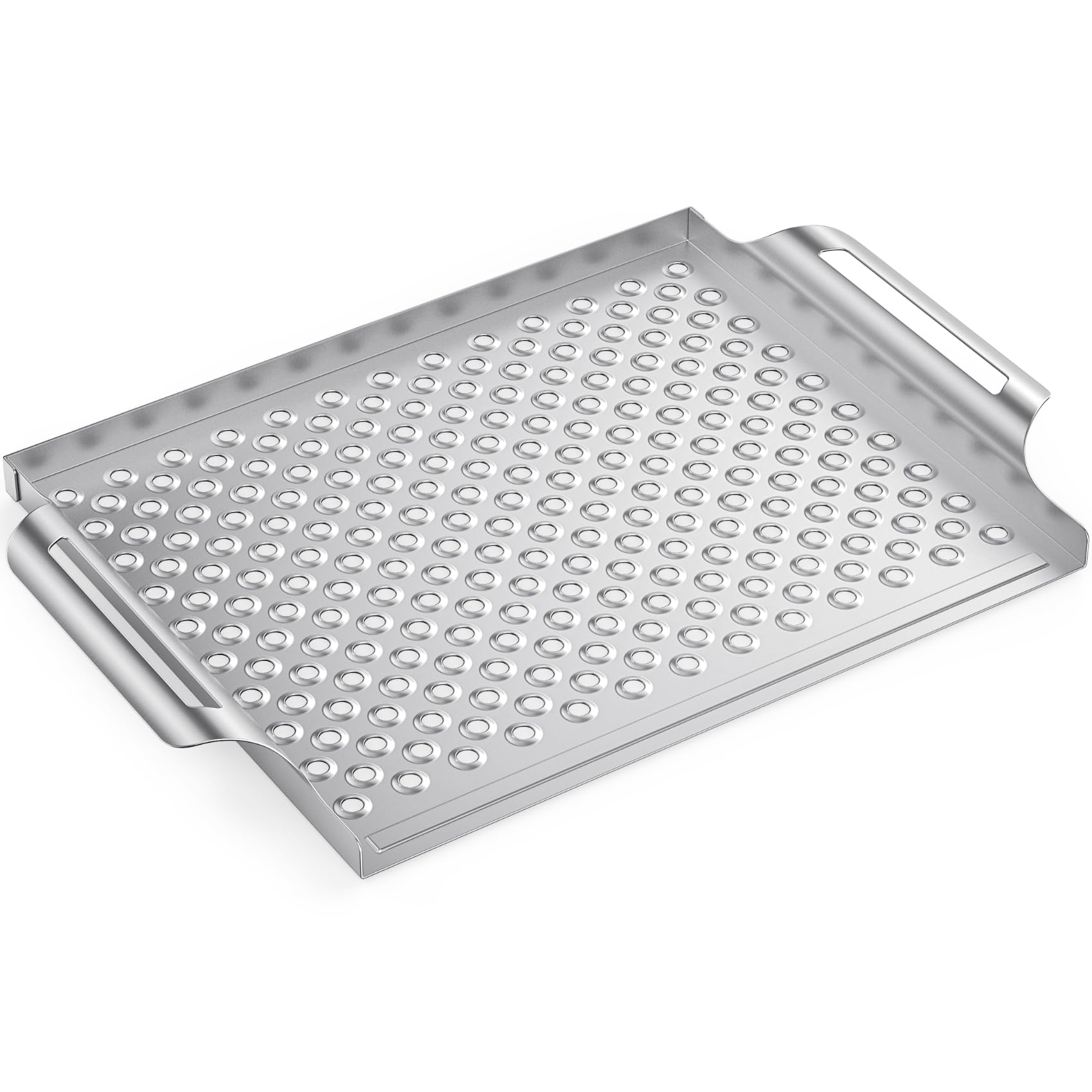 Onlyfire Stainless Steel Grill Basket, Nonstick BBQ Grill Tray Topper Grid Grilling Pan with Perforated Bottom and Handles for Seafood, Meats, Vegetables, Great for Most Grills and Smokers