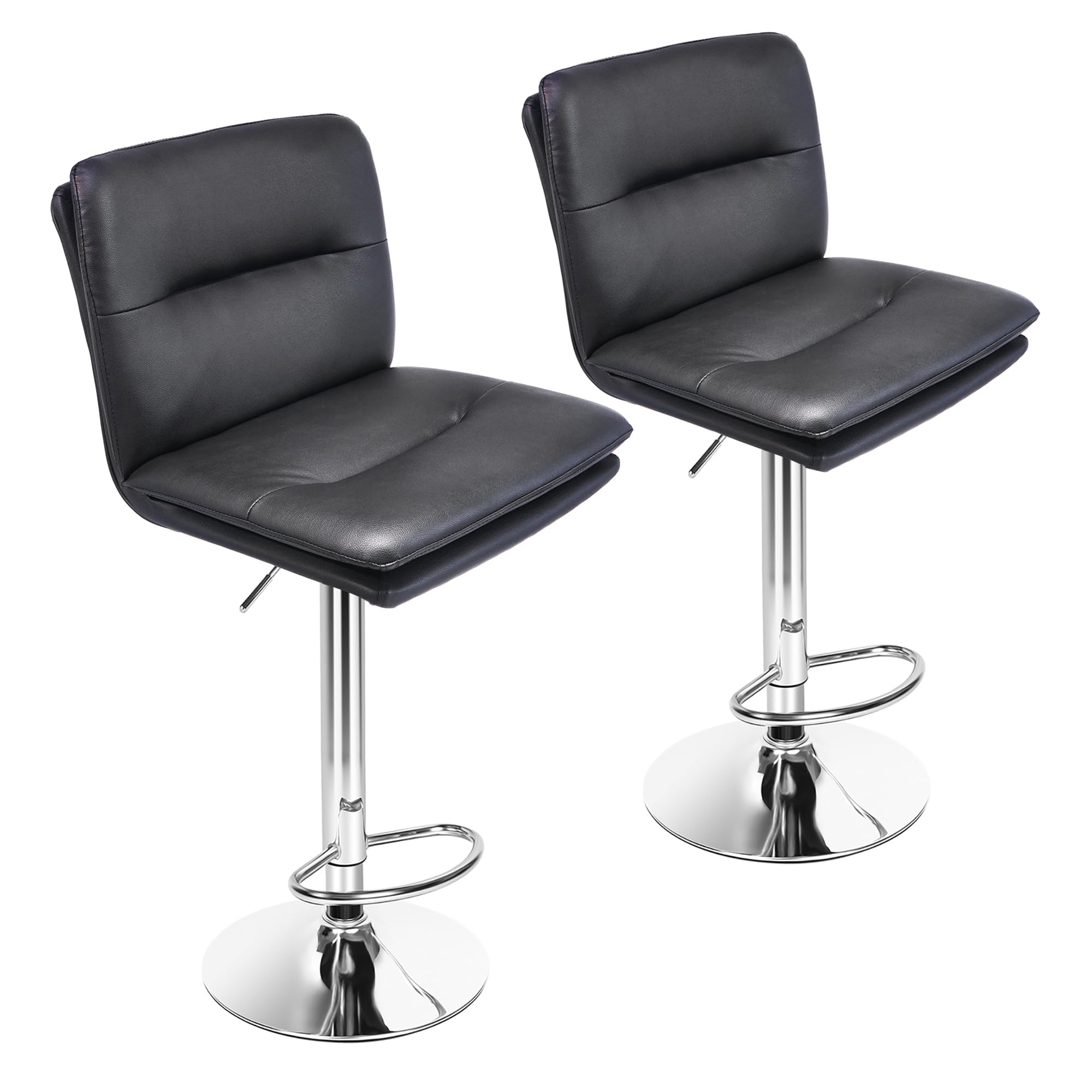 Luonavei Modern Bar Stools Set of 2 Counter Height Bar Stool with Back, Faux Leather Upholstered Barstools Modern Adjustable Swivel Bar Chairs for Home Kitchen Island (Black- S1, Set of 2)