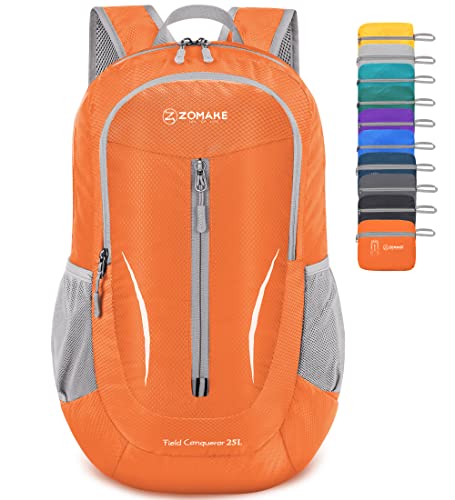 ZOMAKE Ultra Lightweight Packable Backpack 25L, Foldable Hiking Backpacks Water Resistant Small Folding Daypack for Travel(Orange)