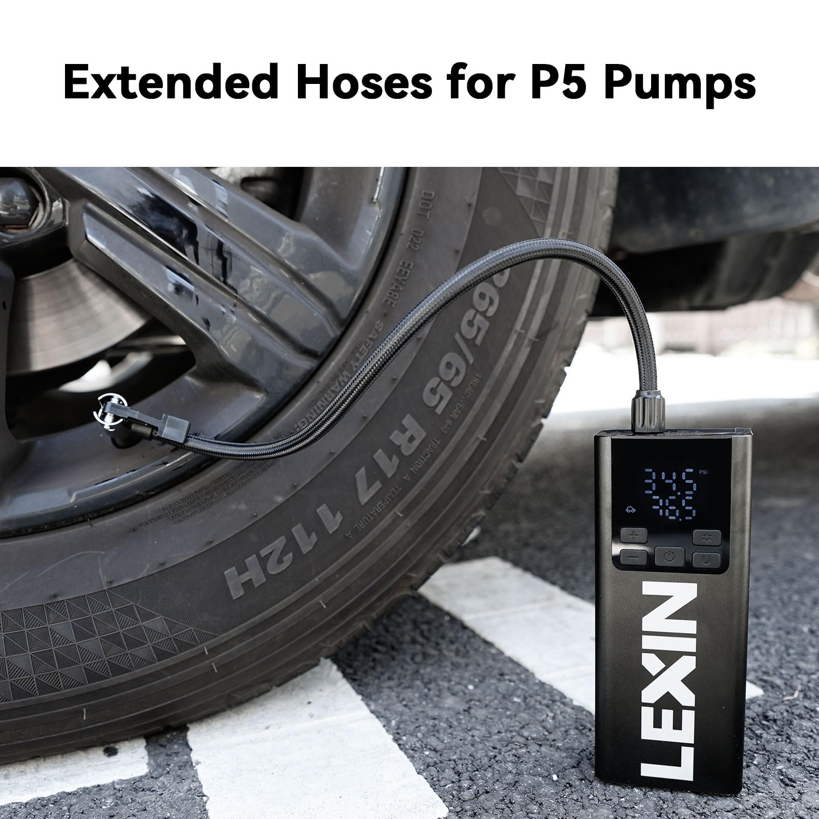 LEXIN Tire Inflator Hose Extension, Lock-On Air Chuck with Hose and Presta Valve Adapter Ball Needle, Air Compressor Twist On Convert to Lock On Connection, Compatible with LEXIN P5/P4
