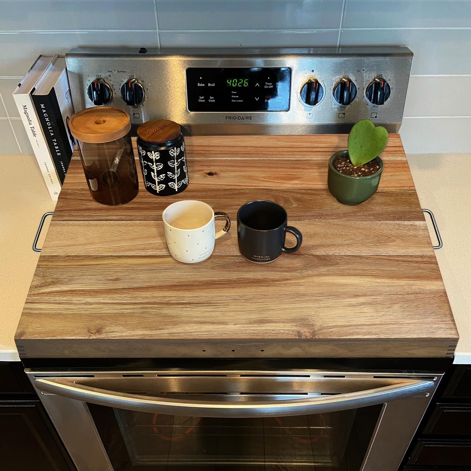 GASHELL Gas Stove Cover with Handles, Multiple Wood Stove Top Cover Board for Gas Stove(Acacia)