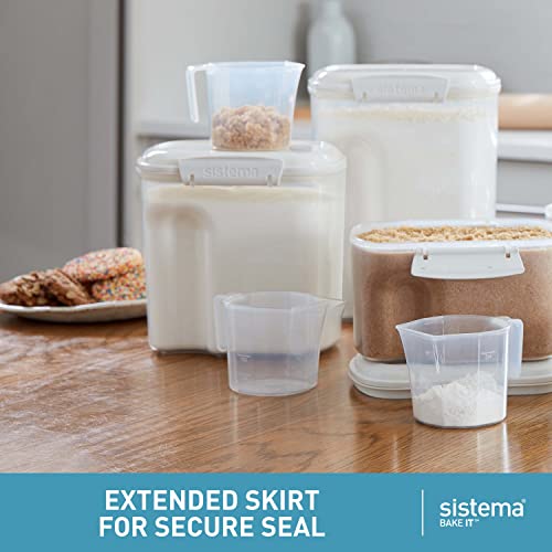 Sistema Flour and Sugar Storage Containers for Pantry with Lids and Measuring Cup, Dishwasher Safe, 10.2-Cup, White