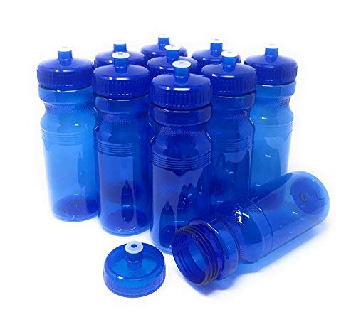 CSBD 24 oz. Bulk Water Bottles, 10 Pack, Made in USA, Blank Plastic Reusable Water Bottles for Gym, Cycling, BPA Free, Plastic Water Bottles Pull Top Cap for Sports, Translucent Blue