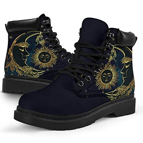 Women Ankle Boots Autumn and Winter Fashion Print Pattern Comfortable Round Toe Square Heel Lugs Woman