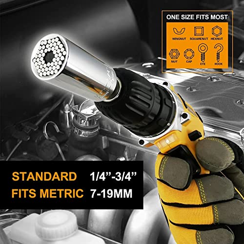 Gifts for Men Universal Socket Tools - Christmas Stocking Stuffers for Men Gadgets Cool Stuff Super Universal Socket Set with Power Drill Adapter 7-19mm Gift Ideas for Dad Mom Husband Women