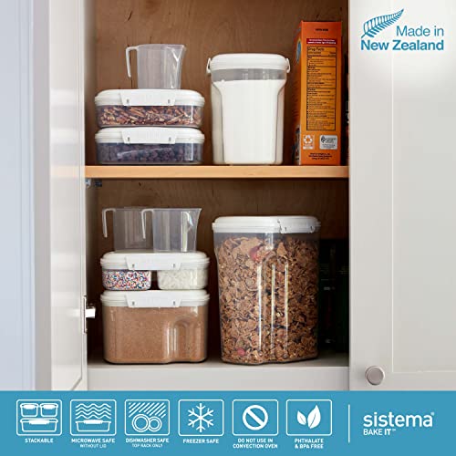 Sistema Flour and Sugar Storage Containers for Pantry with Lids and Measuring Cup, Dishwasher Safe, 10.2-Cup, White