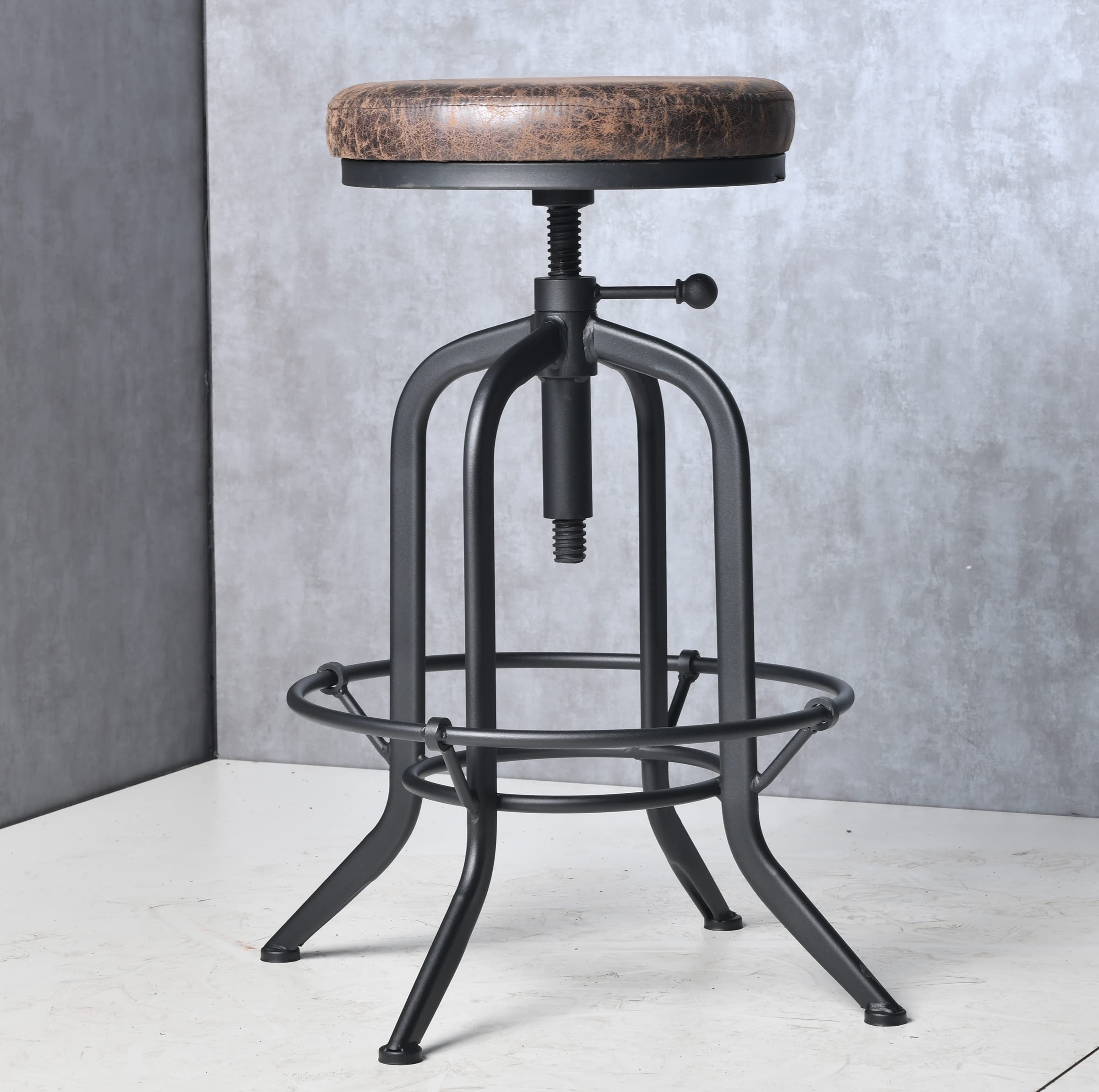 Set of 2 Industrial Bar Stool,Kitchen Stool-Adjustable Swivel Vintage Pu Leather Bar Stool-Rustic Bar Stool with Cushion Seat-Metal Iron Pipe Stool-Extra Tall Pub Height 25.39-31.29 Inch,Fully Welded