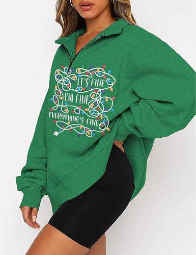 iliheyov Christmas Sweatshirts Women I'm Fine Everything is Fine Sweatshirt Light Long Sleeve Pullover Half Zip Top (P5, Large)