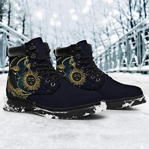 Women Ankle Boots Autumn and Winter Fashion Print Pattern Comfortable Round Toe Square Heel Lugs Woman