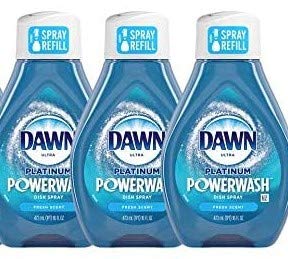 Dawn Platinum Powerwash Dish Spray Fresh Scent Refill - Multi 3 Pack & Cascade Platinum Dishwasher Pods, ActionPacs Dishwasher Detergent, Lemon, 62 Count