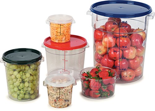 Carlisle FoodService Products Storplus Round Food Storage Container with Stackable Design for Catering, Buffests, Restaurants, Polycarbonate, 22 Quarts, Clear, (Pack of 6)