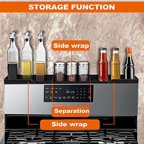 AWOKE Stove Top Shelf 20 Inch - Silicone Magnetic Shelf Over the Stove - 3 Functional Partitions Kitchen Spice Rack Organizer (Black)