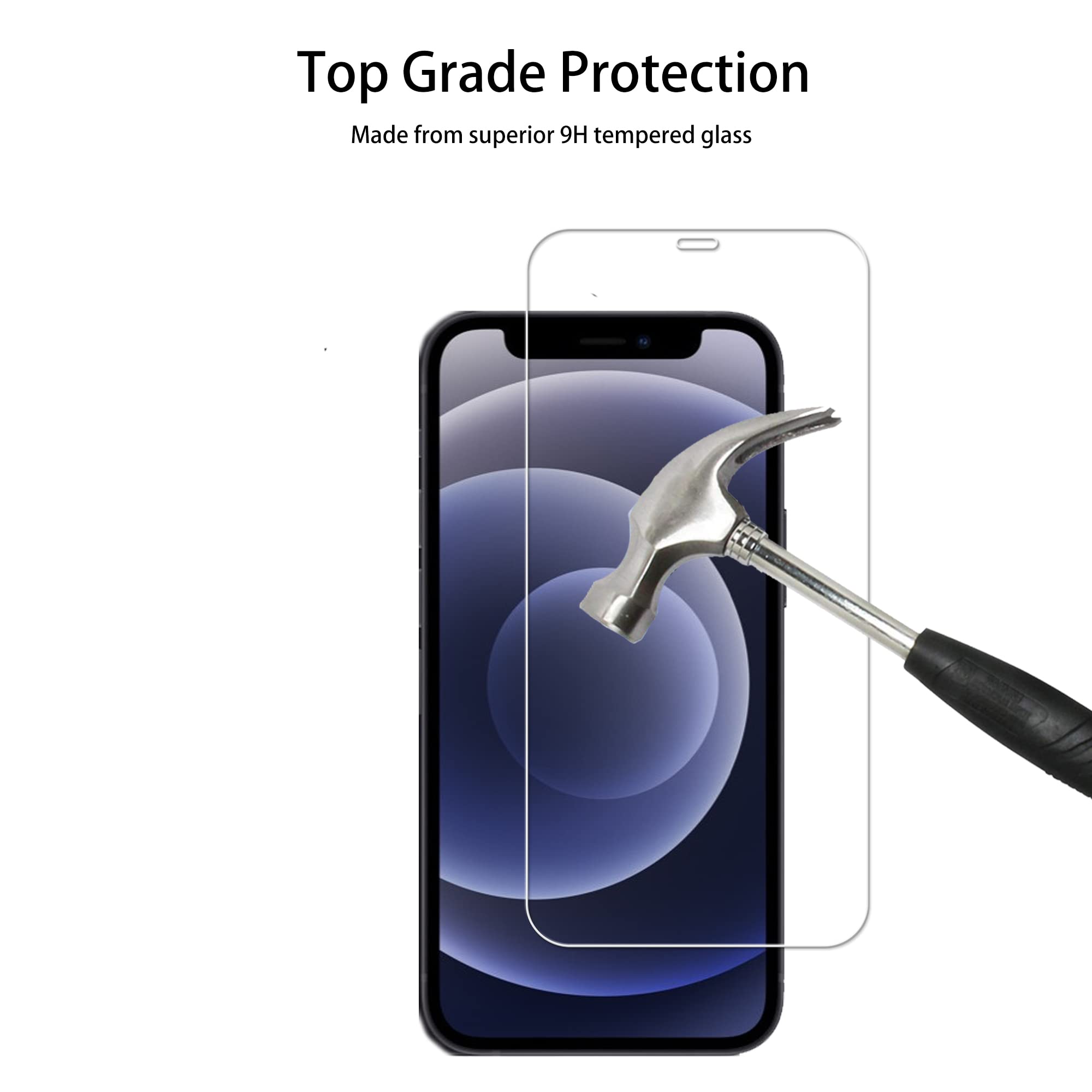 HKKAIS Screen Protector For iPhone 12 mini Tempered Glass 2-Pack Camera Lens Protector Film 2-Pack with Easy Alignment Tool