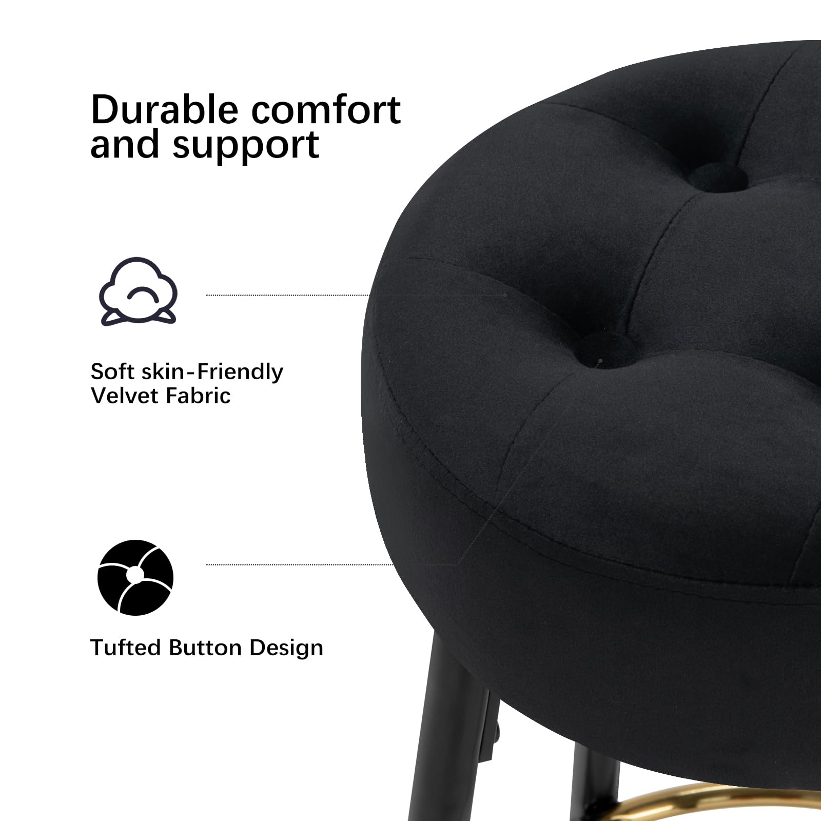 Furnimart 30 inches Modern Round Bar Stools Set of 2, Upholstered Dining Chair Stool with Gold Footrest for Kitchen Island Coffee Pub Shop Bar Height (Velvet-Black)