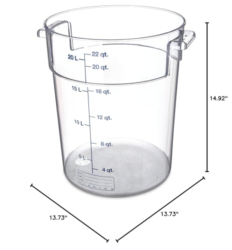 Carlisle FoodService Products Storplus Round Food Storage Container with Stackable Design for Catering, Buffests, Restaurants, Polycarbonate, 22 Quarts, Clear, (Pack of 6)