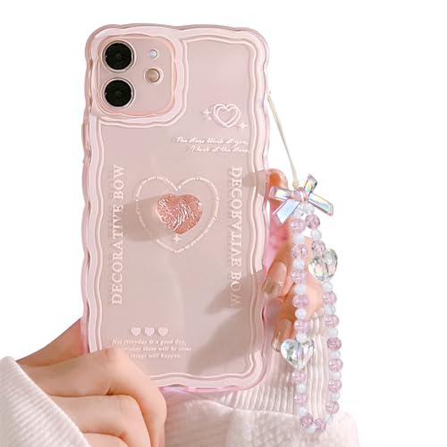 Ownest Compatible for iPhone 12 Mini Cute 3D Pink Heart Slim Clear Aesthetic Design Women Teen Girls Camera Lens Protection Phone Cases Cover+Pink Phone Charm