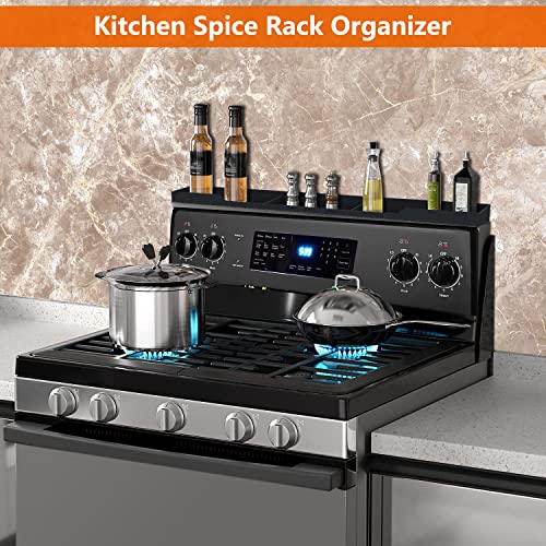 AWOKE Stove Top Shelf 20 Inch - Silicone Magnetic Shelf Over the Stove - 3 Functional Partitions Kitchen Spice Rack Organizer (Black)