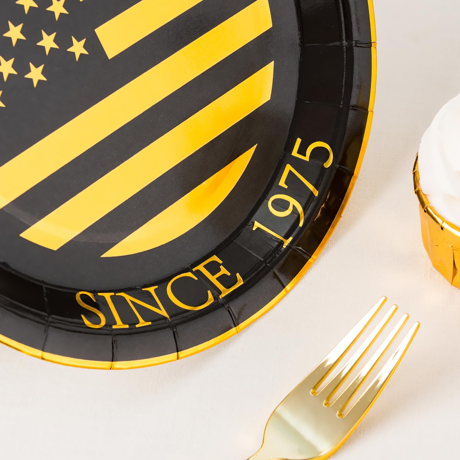 Crisky 50th Birthday Plates Black and Gold Dessert, Buffet, Cake, Lunch, Dinner Plates for 50th Birthday Decorations Party Supplies, Making Great Since 1975. 50 Count, 9" Plate