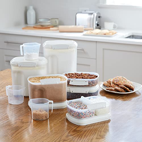 Sistema Flour and Sugar Storage Containers for Pantry with Lids and Measuring Cup, Dishwasher Safe, 10.2-Cup, White
