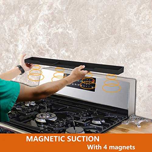 AWOKE Stove Top Shelf 20 Inch - Silicone Magnetic Shelf Over the Stove - 3 Functional Partitions Kitchen Spice Rack Organizer (Black)