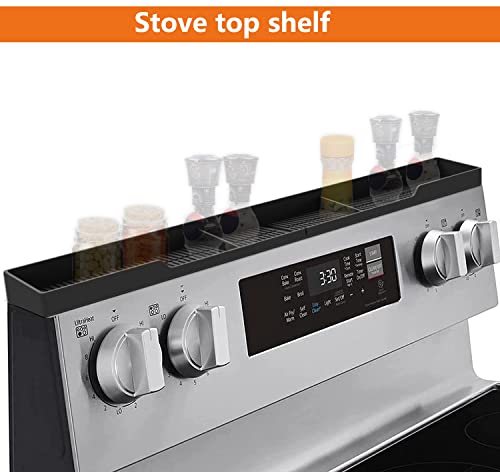 AWOKE Stove Top Shelf 20 Inch - Silicone Magnetic Shelf Over the Stove - 3 Functional Partitions Kitchen Spice Rack Organizer (Black)