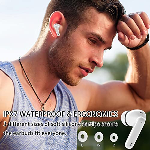Dxnbikt Bluetooth Headphones Wireless Earbuds Active Noise Cancelling Hi-Fi Stereo Sound Ear Buds in-Ear Headphones with Charging Case Earphones for iPhone Android,Great Gifts for Christmas (White)