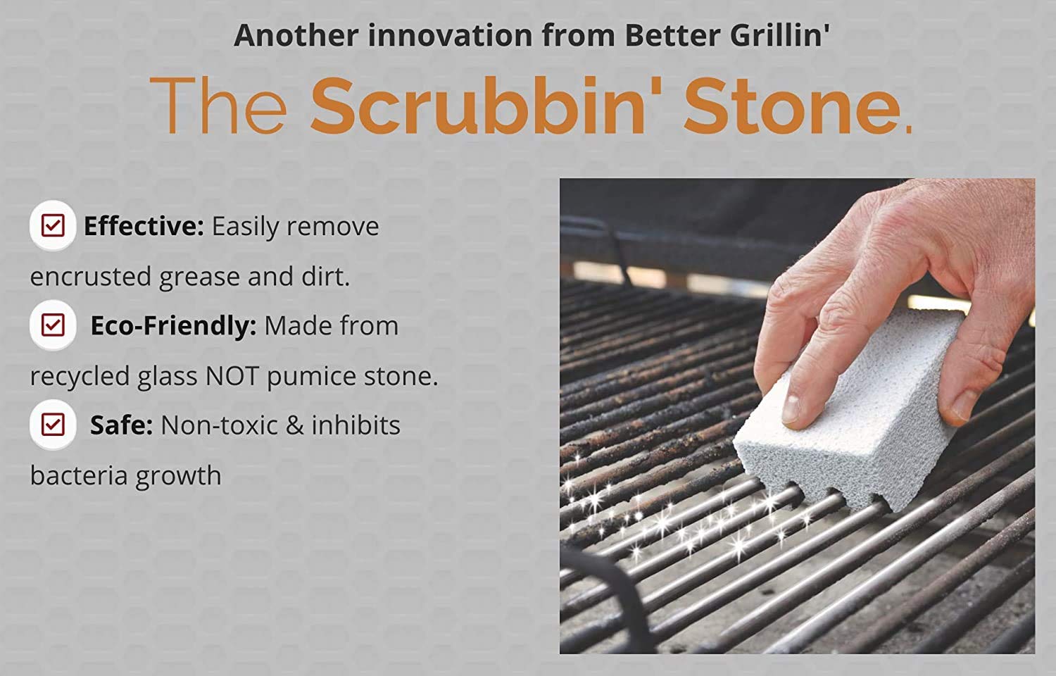 Better Grillin Scrubbin Stone Grill Cleaner-Scouring Brick/Barbecue Grill Brush/Barbecue Cleaner for BBQ, Griddle, 3pk