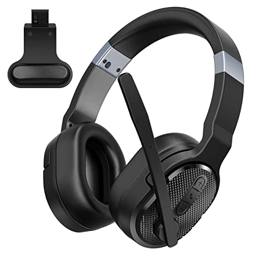 COSMUSIS Bluetooth Headphones Over-Ear, Wireless Headsets Bluetooth Earphones w/Deep Bass, 35Hrs Playtime, Detachable Earpad Single/Dual Mode for Office/Home, Business Headset w/Noise Cancelling Mic
