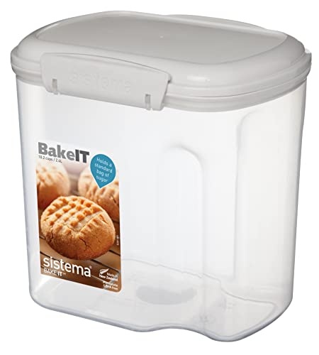 Sistema Flour and Sugar Storage Containers for Pantry with Lids and Measuring Cup, Dishwasher Safe, 10.2-Cup, White