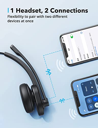 Bluetooth Headset with Microphone, Mute Button, Noise Cancelling Mic, On Ear Headphone Bluetooth 5.0 34H with USB Adapter for PC, Trucker, Home, Office, Online Class, Call Center, Skype Zoom