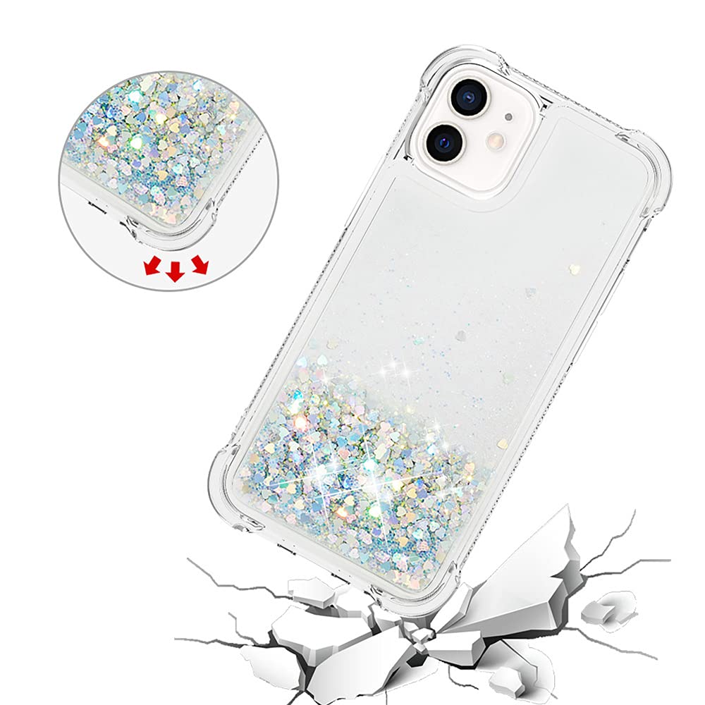 COTDINFOR Compatible with iPhone 12 Mini Case Glitter Liquid Cute Clear Phone Case Floating Quicksand Shockproof Protective Bumper Silicone Soft TPU Case for iPhone 12 Mini 5.4 Inch Love Sliver YB