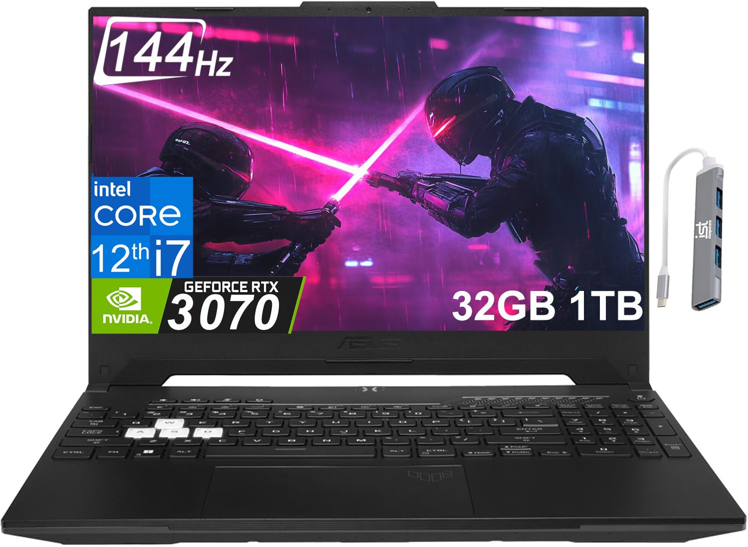 ASUS TUF Dash F15 Gaming Laptop (15.6" 144Hz, Geforce RTX 3070 8GB (Beat RTX 4060), 32GB DDR5 RAM, 1TB PCle SSD, Intel 12th Gen i7-12650H), Thunderbolt 4, Backlit KB, IST Hub, Win 11 Home, Black