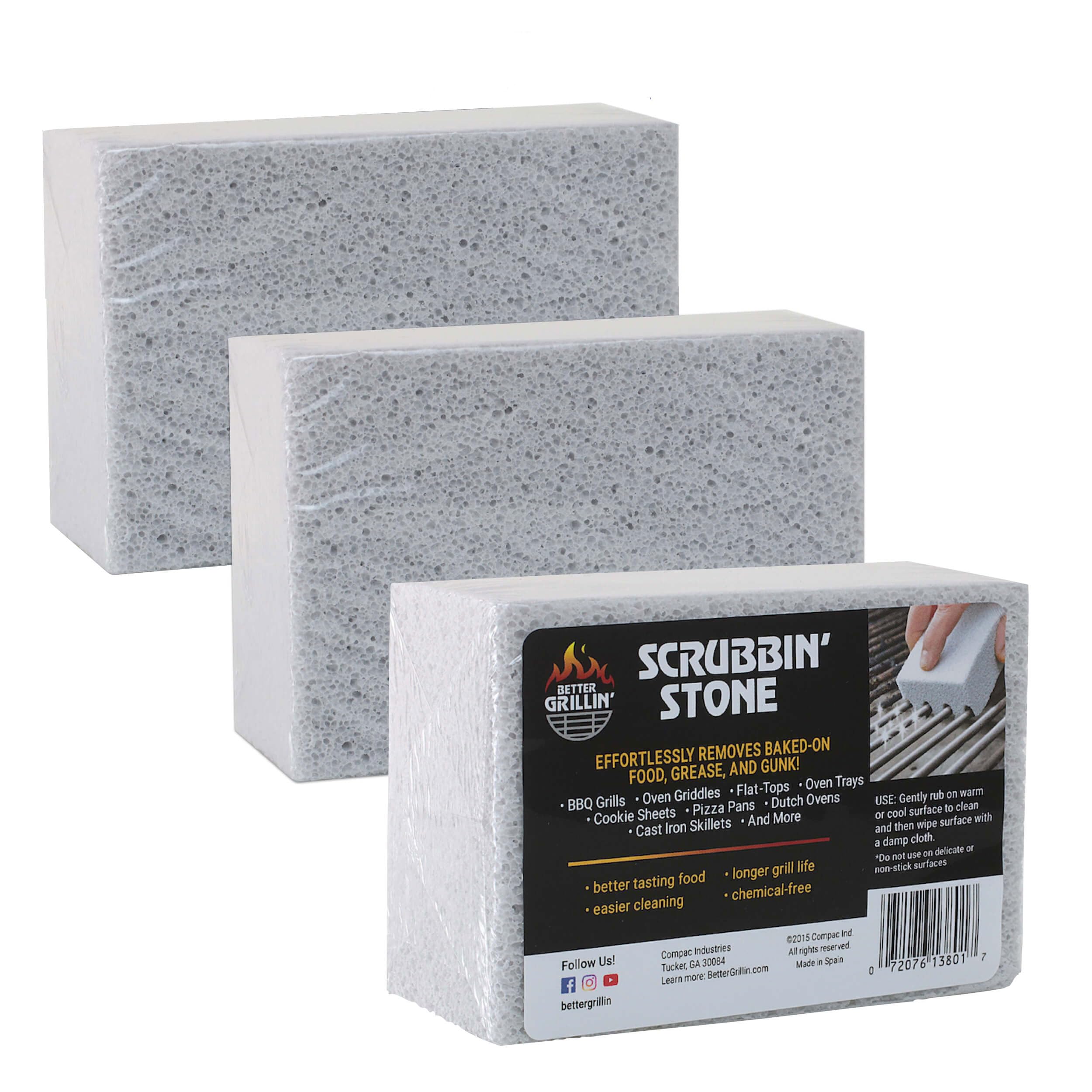 Better Grillin Scrubbin Stone Grill Cleaner-Scouring Brick/Barbecue Grill Brush/Barbecue Cleaner for BBQ, Griddle, 3pk