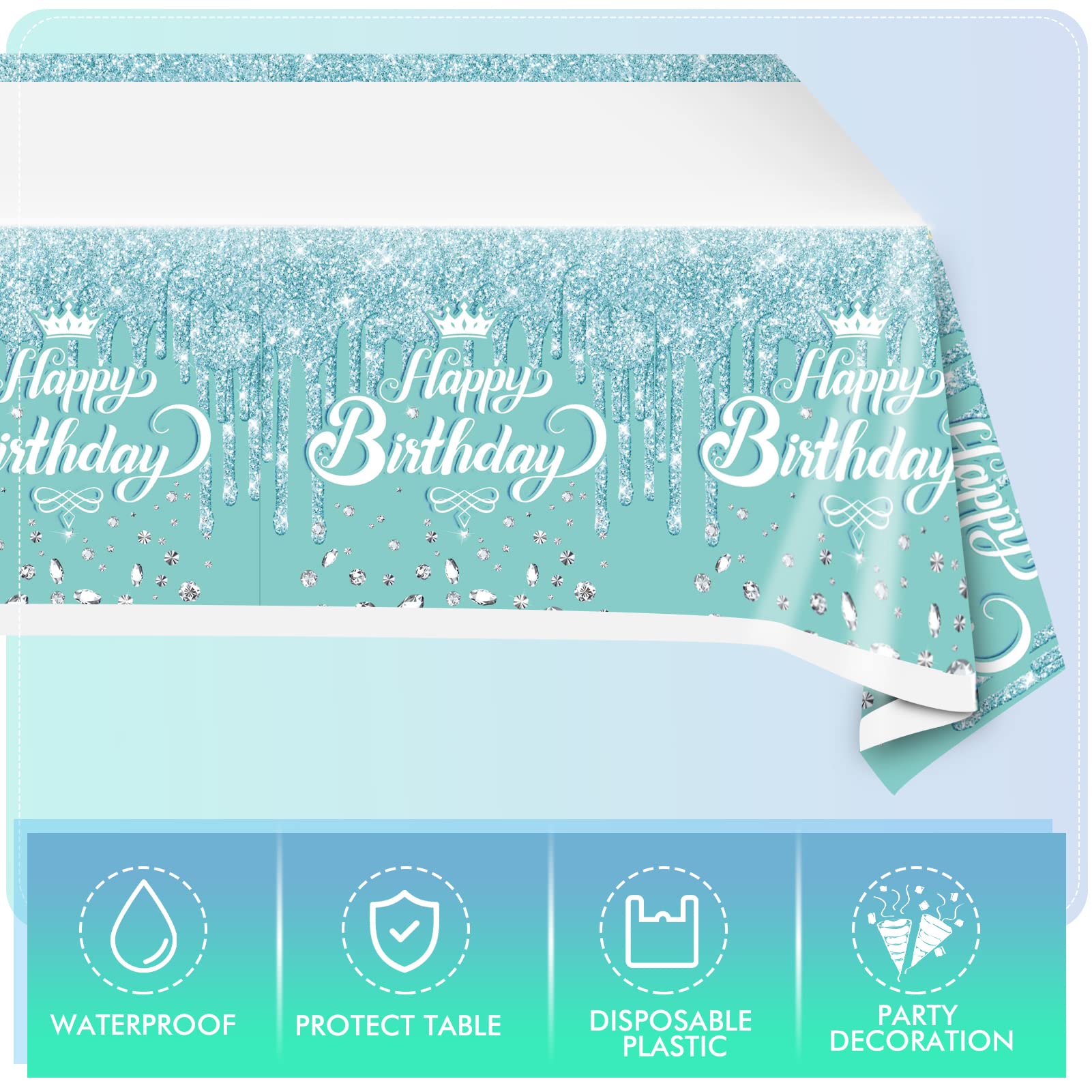 82PCS Teal Birthday Decorations Teal and Silver Tableware Set for Happy Birthday Party Decorations Breakfast Blue Theme Table Covers Plates Napkins for Girls Women Silver GlitterParty Supplies