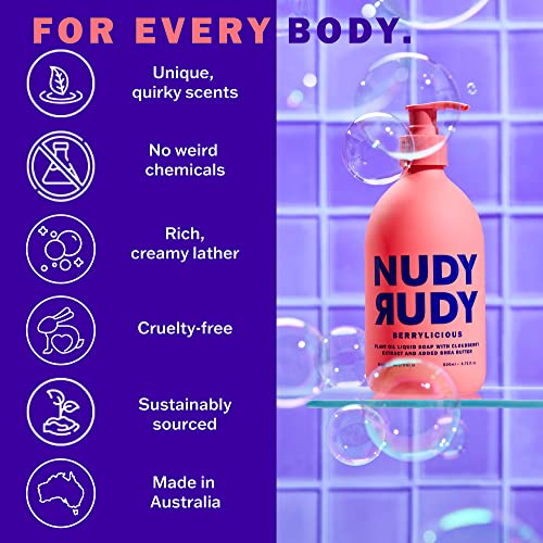 Nudy Rudy - Berrylicious Trio Bundle - Hand Cream, Liquid Hand Wash & Bar Soap - Organic Shea Butter - Natural - Non-Greasy - Moisturizer - Hand Lotion - Hand Soap - Body Wash - Skin Care - 3 Pack
