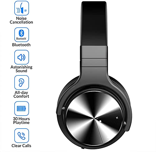 Silensys E7 PRO Active Noise Cancelling Headphones Bluetooth Headphones with Microphone Deep Bass Wireless Headphones Over Ear, Comfortable Fit, 30H Playtime for TV/Computer/Cellphone, Black
