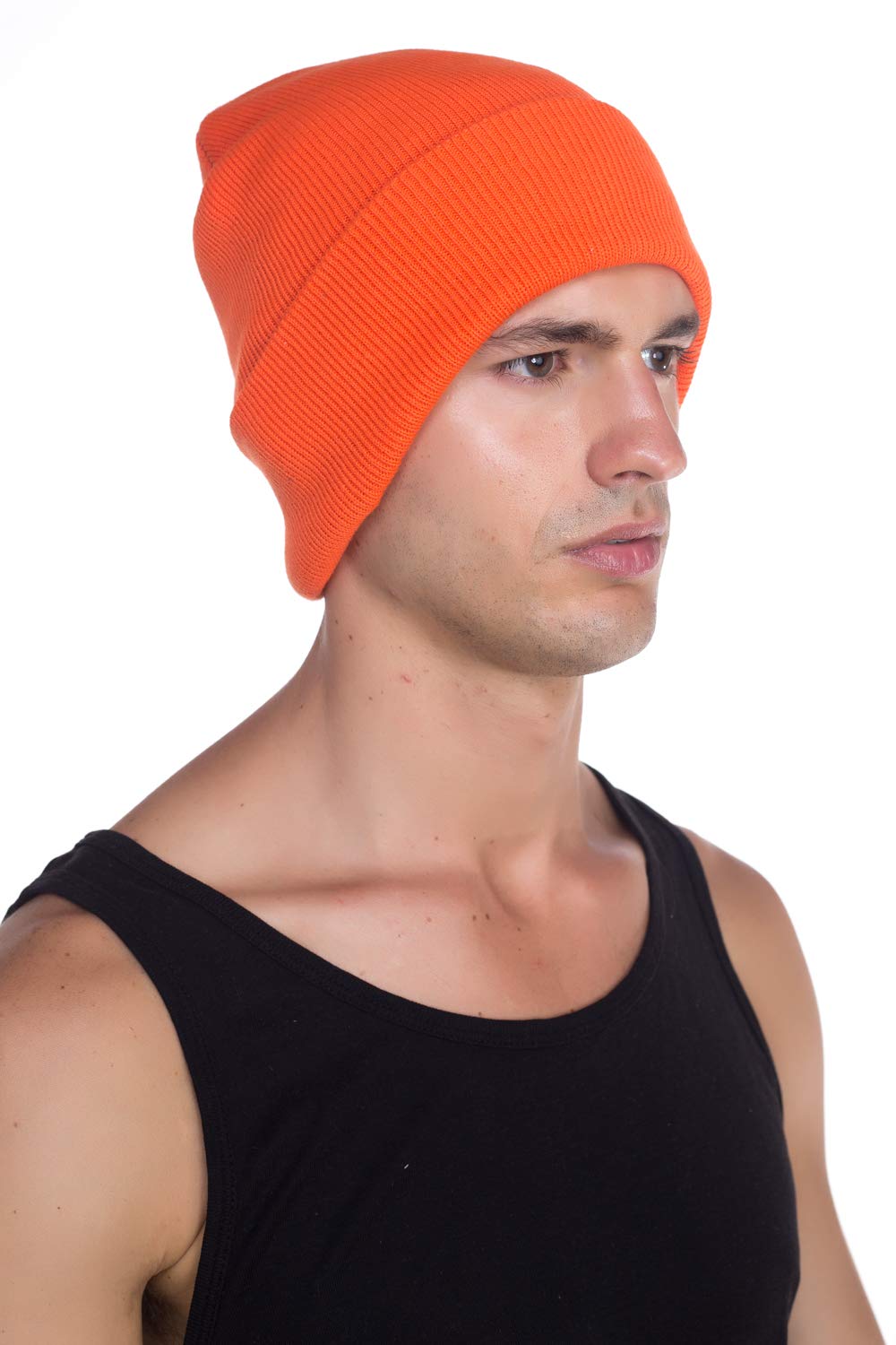 Top Level Unisex Cuffed Plain Skull Beanie Toboggan Knit Hat/Cap, Orange