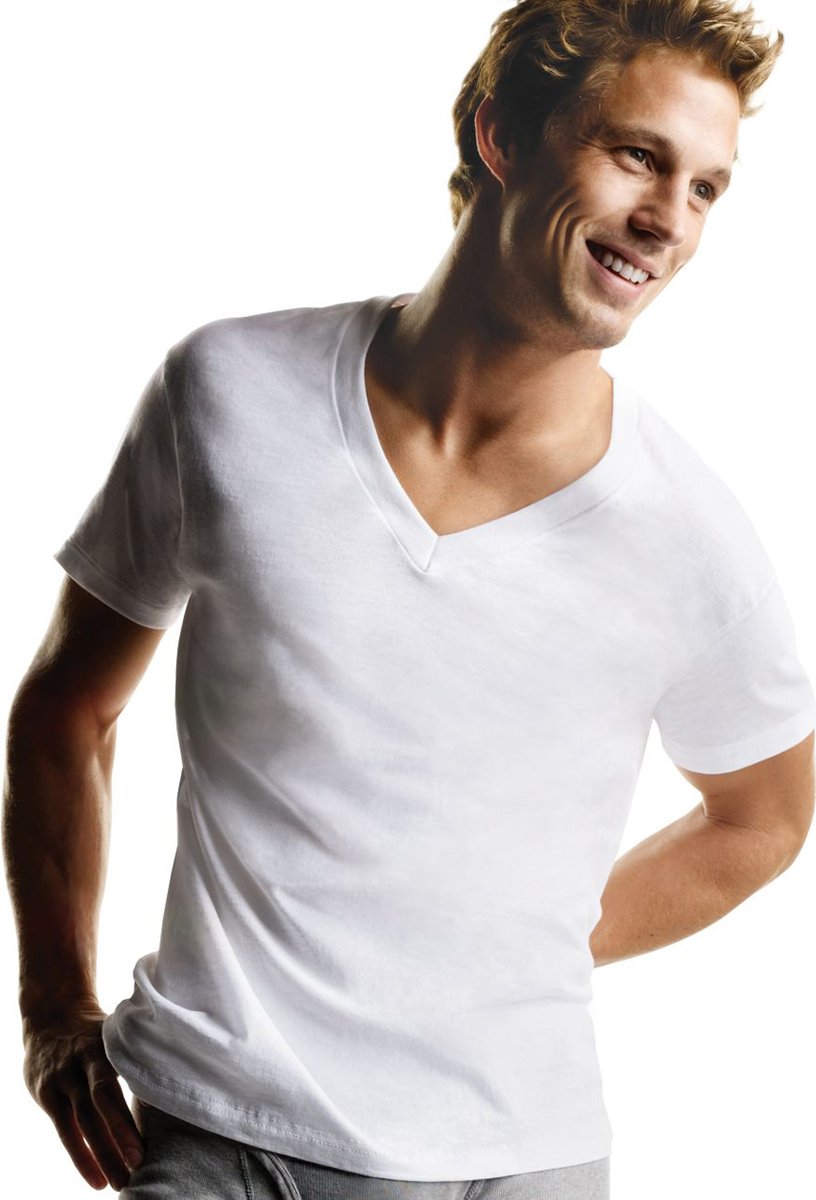 Mens Hanes White V Neck T P5 White 2XL Hanes White V-Neck T P5