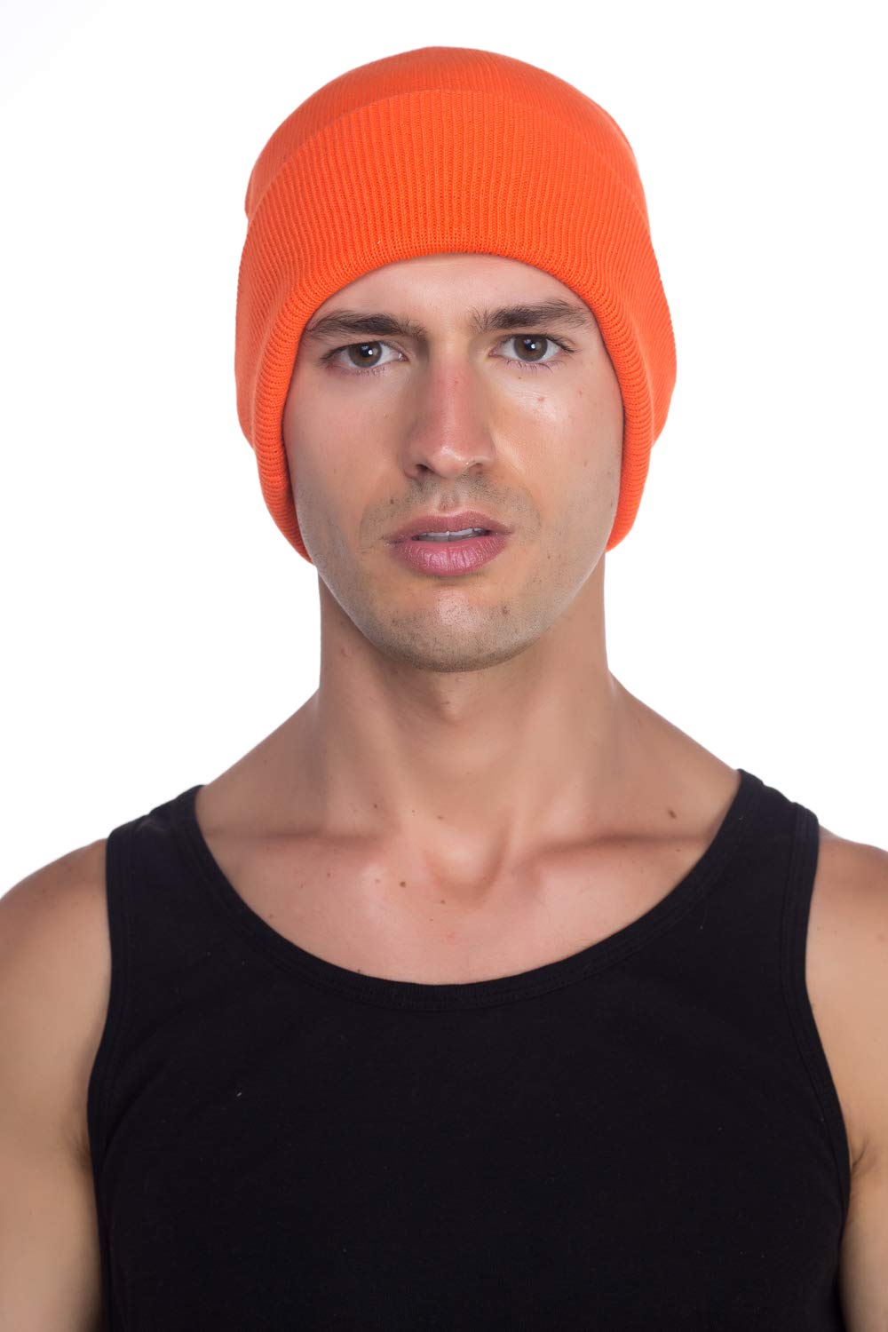 Top Level Unisex Cuffed Plain Skull Beanie Toboggan Knit Hat/Cap, Orange