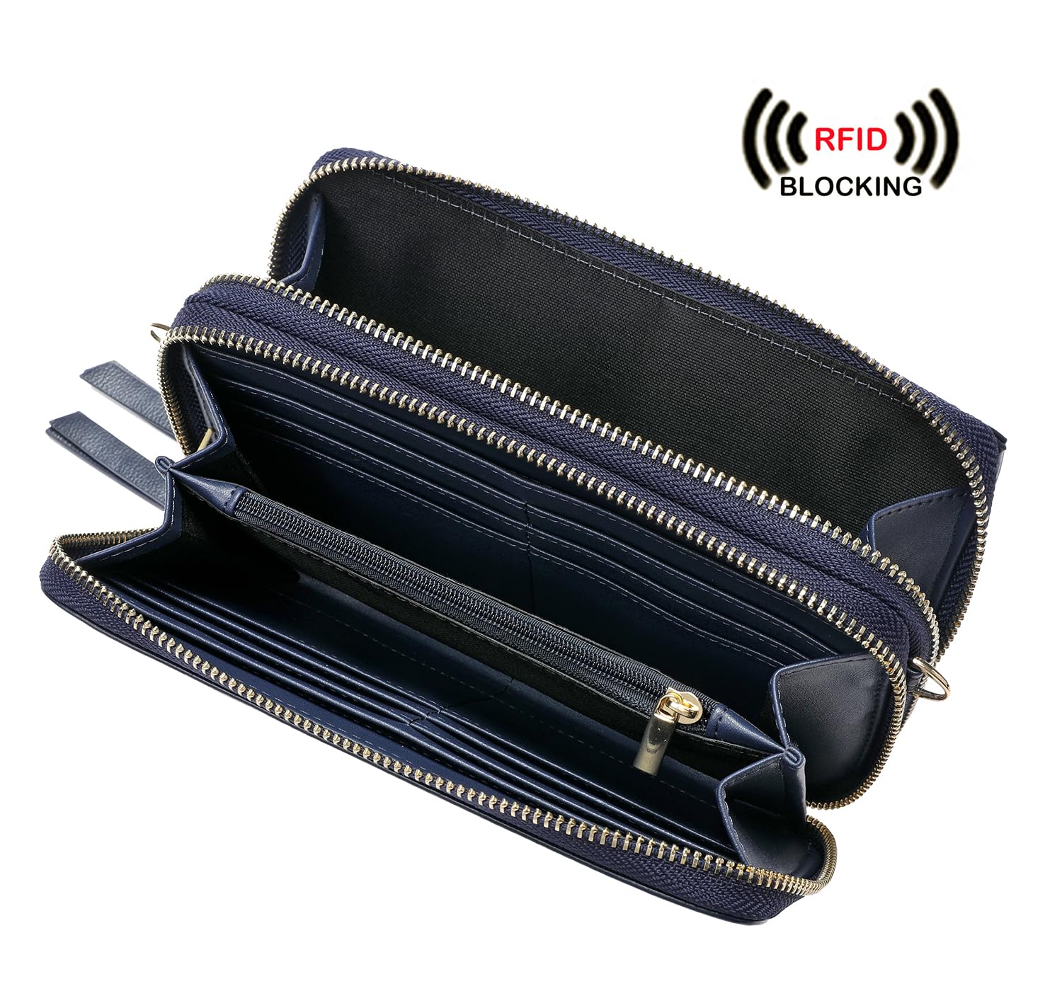 Women Crossbody Wallet RFID Blocking Cell Phone wristlet Purse with shoulder strap small crossbody bag (Navy blue)