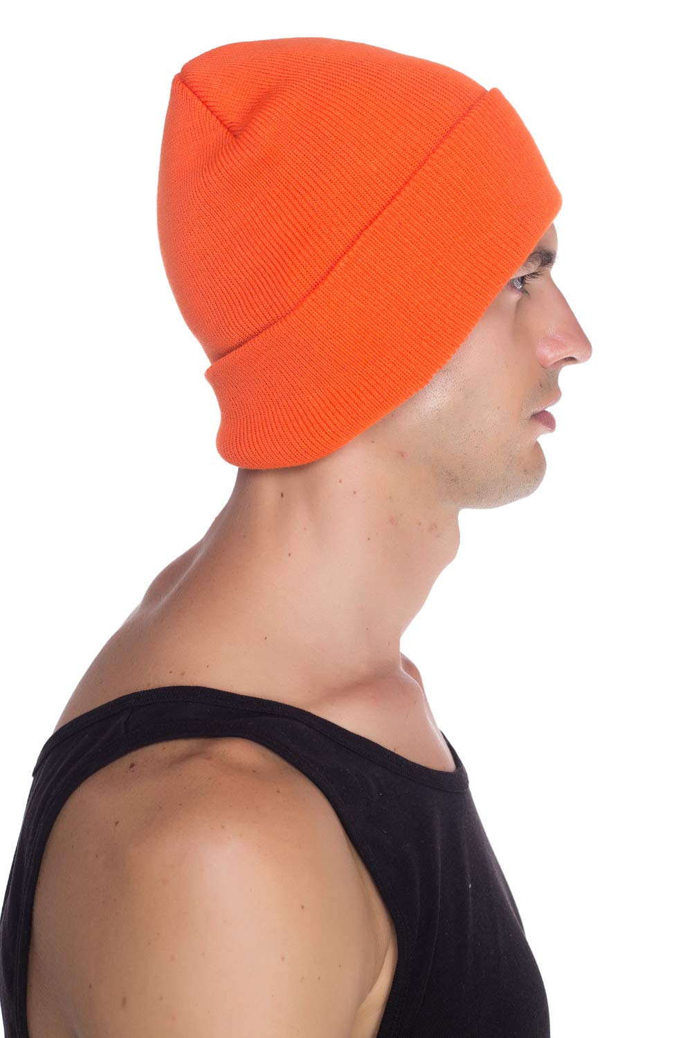 Top Level Unisex Cuffed Plain Skull Beanie Toboggan Knit Hat/Cap, Orange
