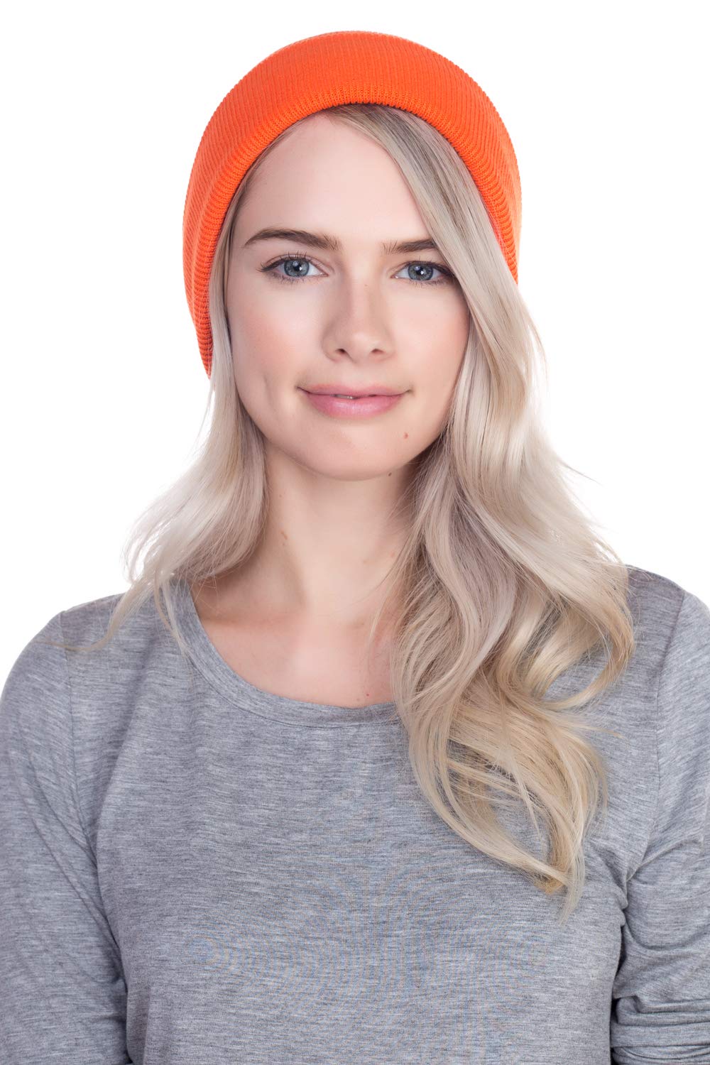 Top Level Unisex Cuffed Plain Skull Beanie Toboggan Knit Hat/Cap, Orange