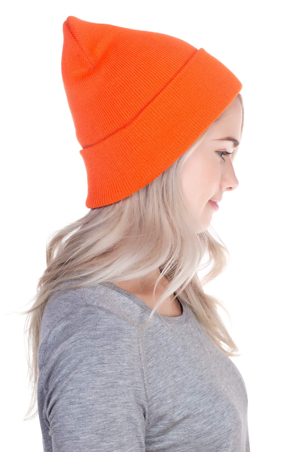 Top Level Unisex Cuffed Plain Skull Beanie Toboggan Knit Hat/Cap, Orange