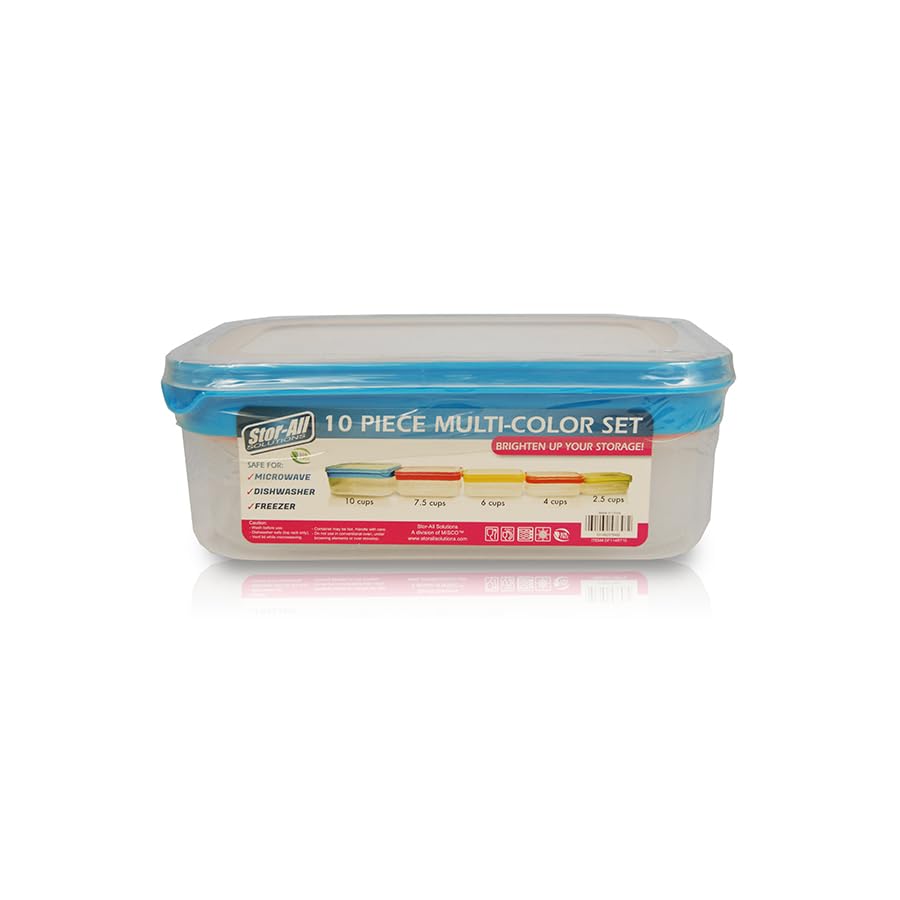 Stor-All Solutions Rectangular 10 Piece Food Storage Containers with Lids Airtight (5 Containers & 5 Lids) Plastic Meal Prep Container for Pantry Organization BPA-Free Leak-Proof Microwave Safe
