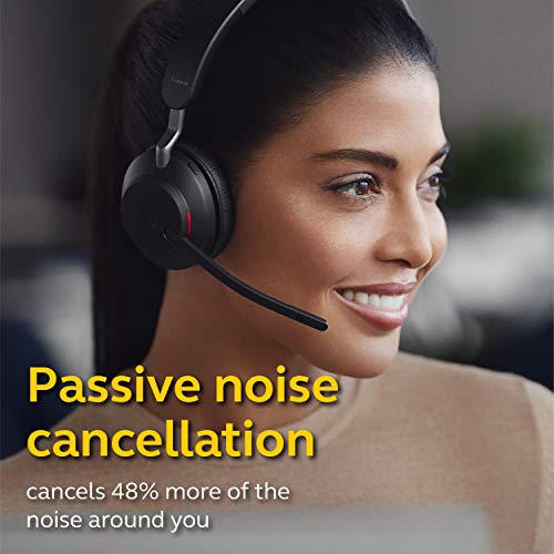 Jabra Evolve2 65 MS Wireless Headset with Link380a, Mono, Black β Wireless Bluetooth Headset for Calls and Music, 37 Hours of Battery Life, Passive Noise Cancelling Headphones